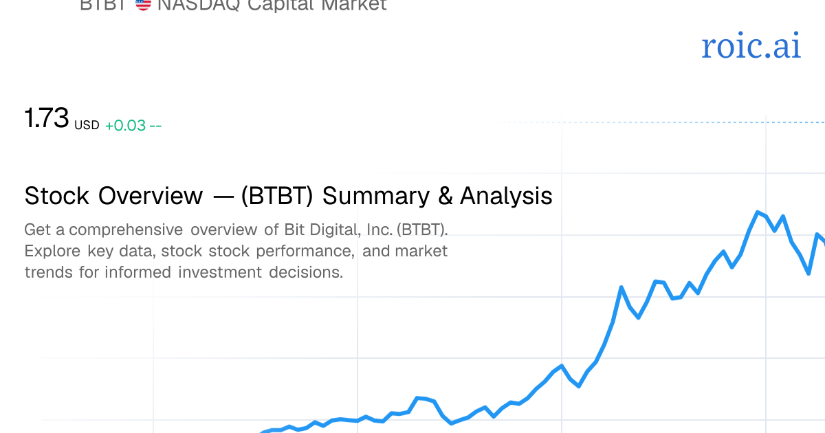 Bit Digital, Inc. Stock Overview — BTBT Summary & Analysis — Roic AI