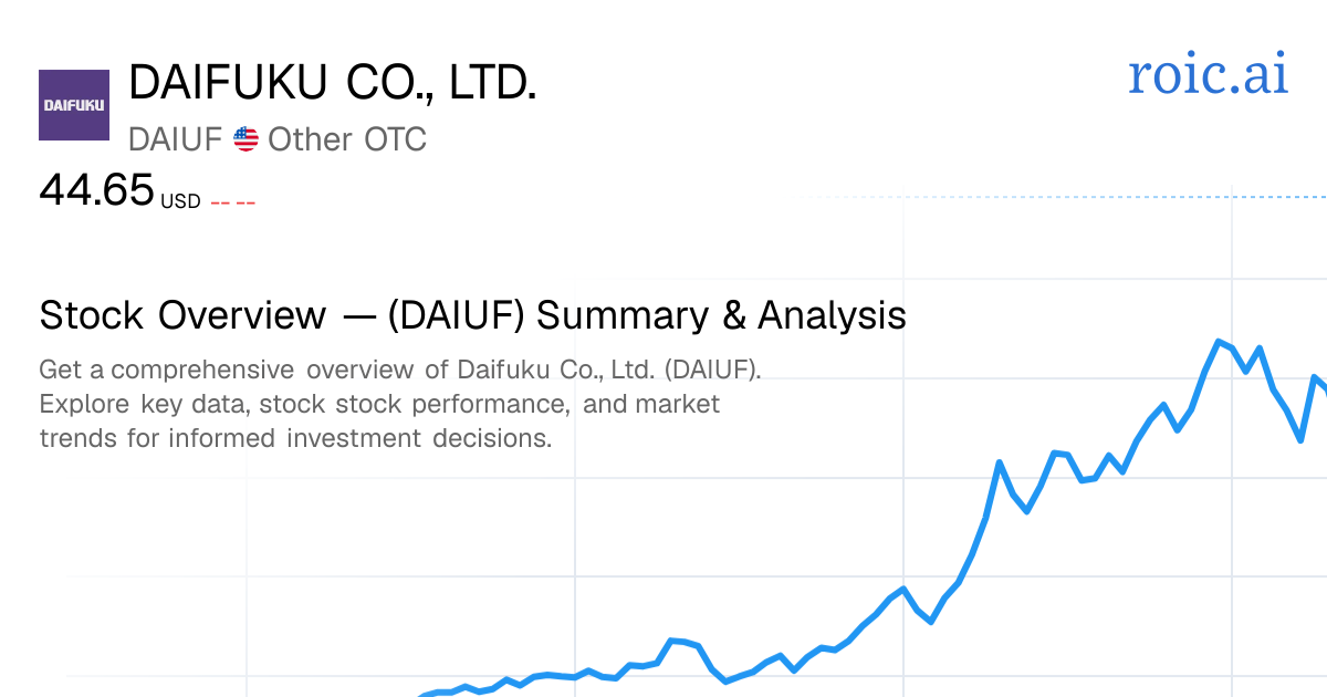 Daifuku Co., Ltd. Stock Overview — DAIUF Summary & Analysis — Roic AI