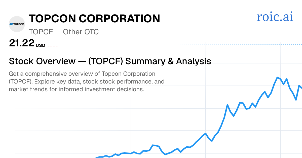 Topcon Corporation Stock Overview — TOPCF Summary & Analysis — Roic AI